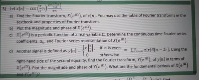 Solved Let x|n|||=cos((pi/2)*n)(sin((pi/10)n))/(pi*n)a) | Chegg.com