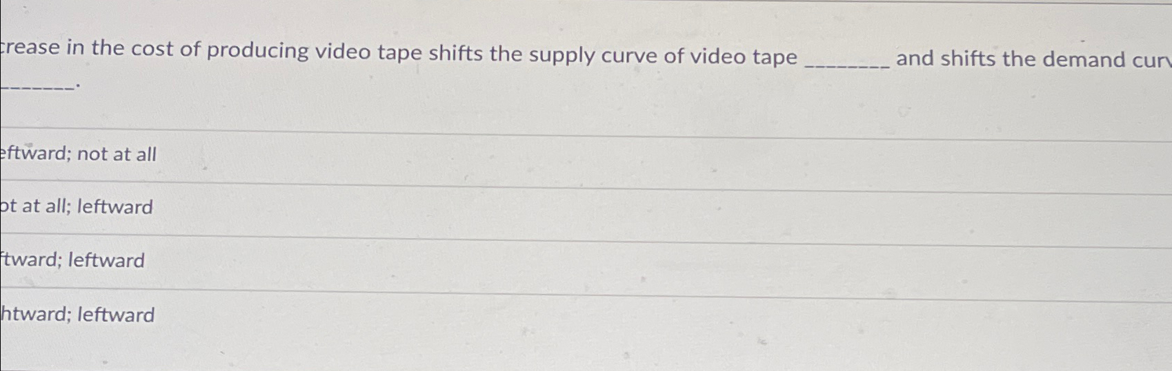 Solved rease in the cost of producing video tape shifts the | Chegg.com