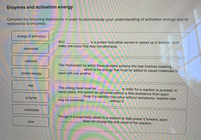 Solved Enzymes and activation energy Complete the following | Chegg.com