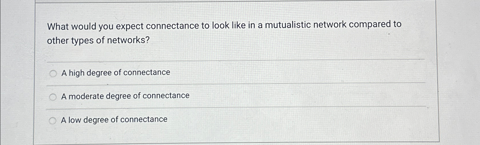 Solved What would you expect connectance to look like in a | Chegg.com