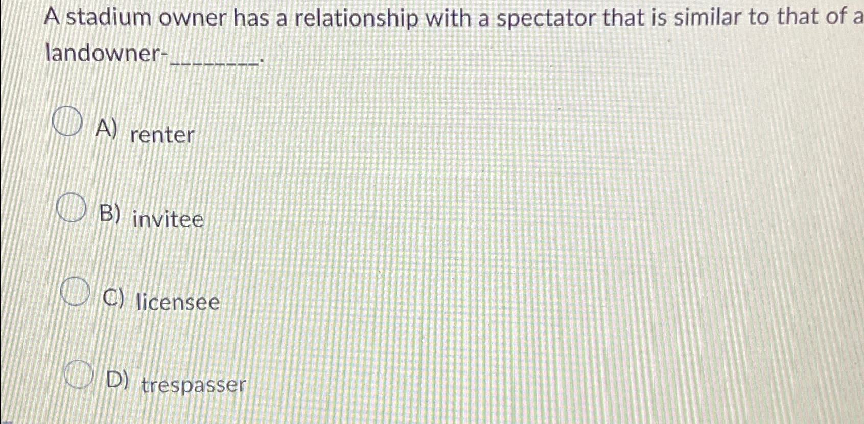 Solved A stadium owner has a relationship with a spectator | Chegg.com