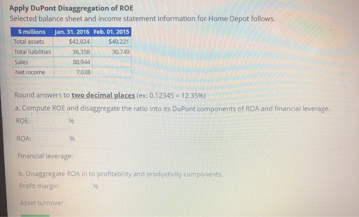Solved Apply DuPont Disaggregation of ROE Selected balance | Chegg.com
