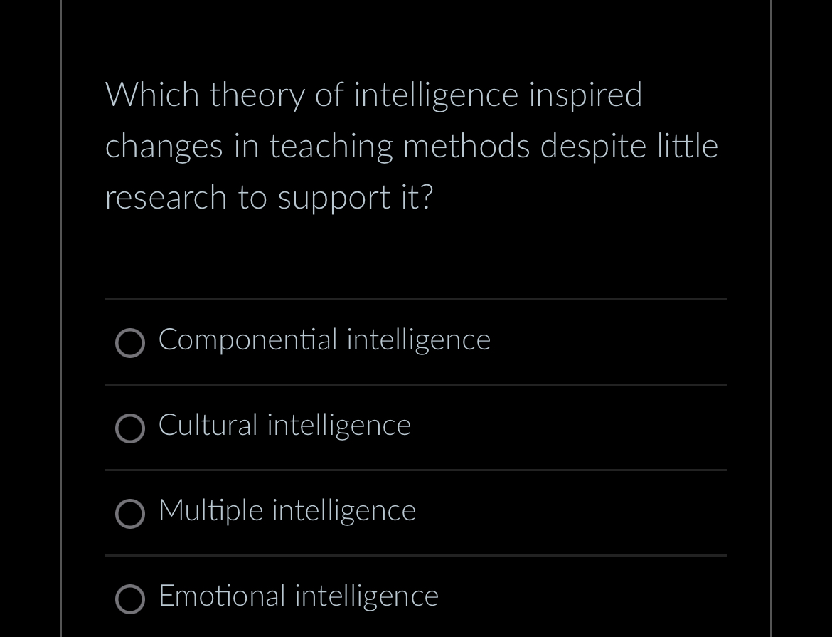 Solved Which theory of intelligence inspired changes in | Chegg.com