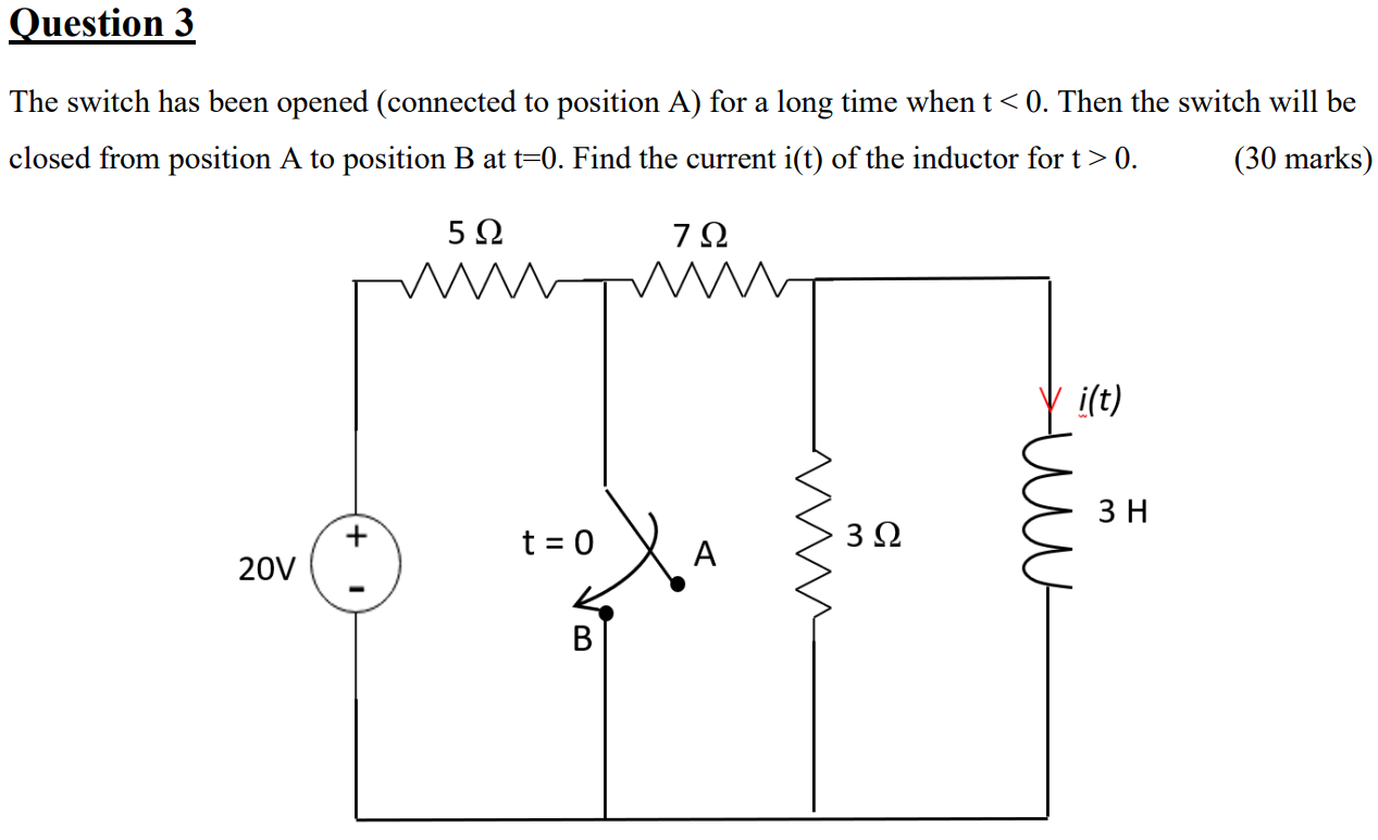 Solved Question 3The switch has been opened (connected to | Chegg.com