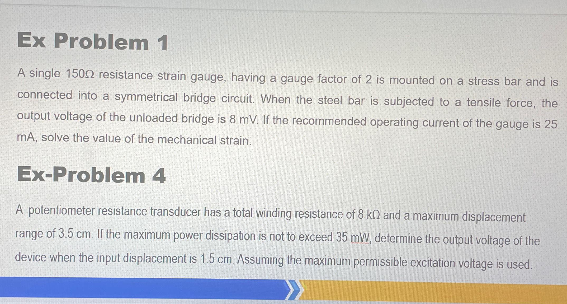 Solved Ex Problem 1A single 150Ω ﻿resistance strain gauge, | Chegg.com