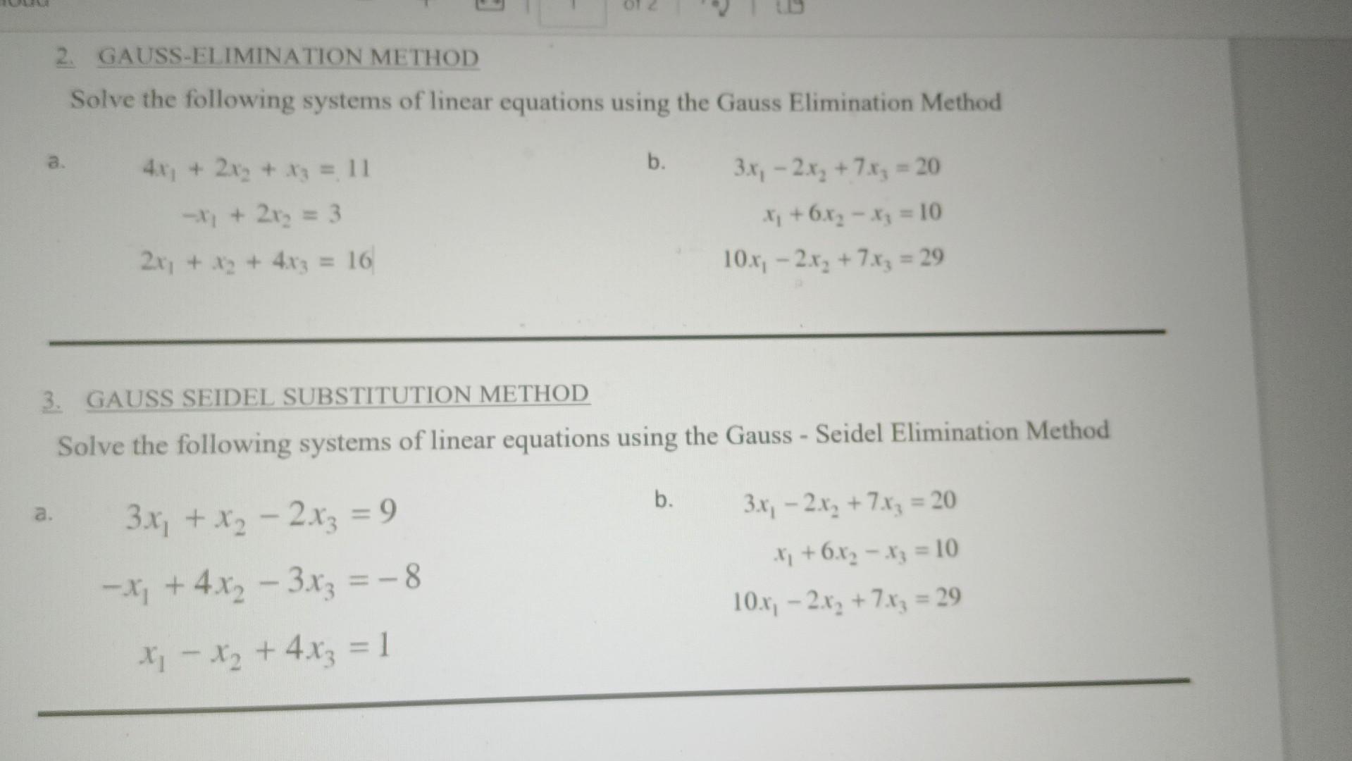 Solved solve the following systems of linear equations using | Chegg.com
