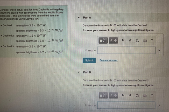 Solved Consider those actual data for three Cepheids in the | Chegg.com
