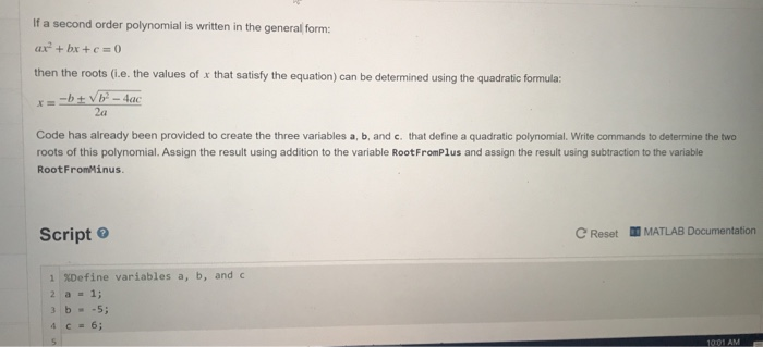 Solved If a second order polynomial is written in the | Chegg.com