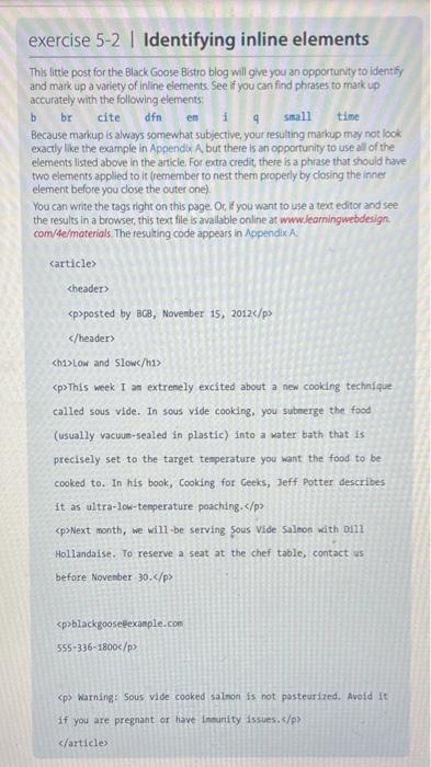 Solved exercise 5-2 | Identifying inline elements This | Chegg.com