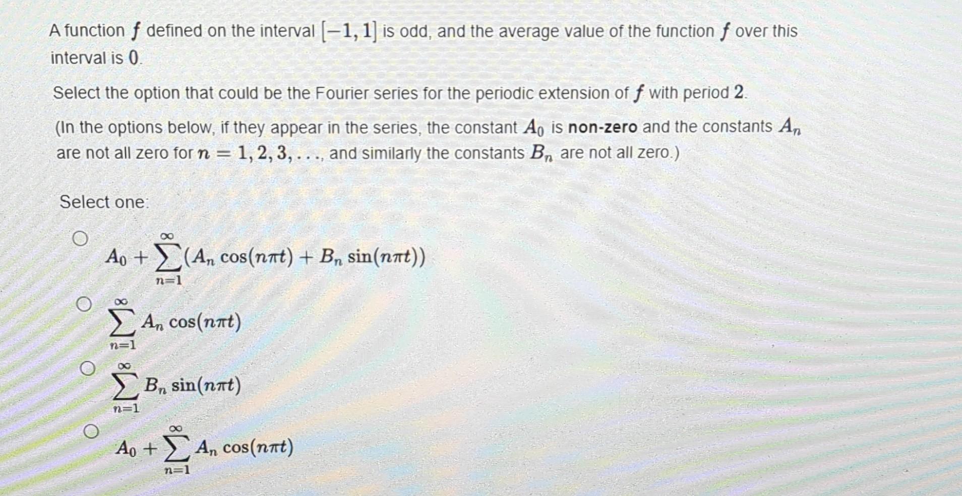 Solved A function f defined on the interval [−1,1] is odd, | Chegg.com