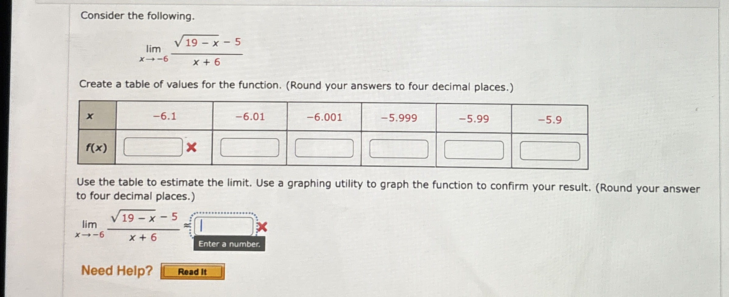 Solved Consider the following.limx→-619-x2-5x+6Create a | Chegg.com