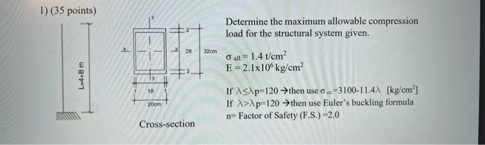 Solved 1) (35 points) Determine the maximum allowable | Chegg.com