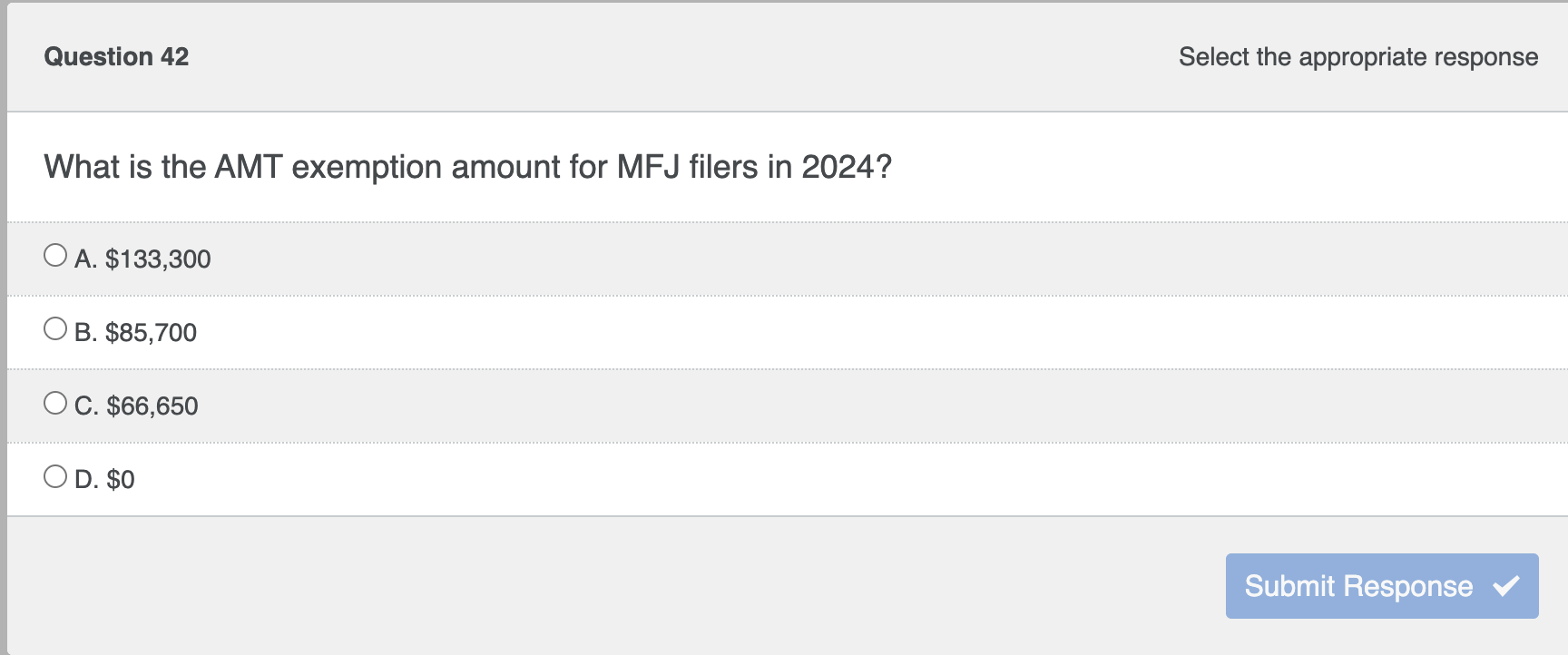 Solved Question 42What is ﻿the AMT exemption amount for MFJ | Chegg.com