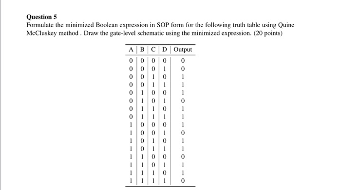 Solved Question 5 Formulate The Minimized Boolean Expression 