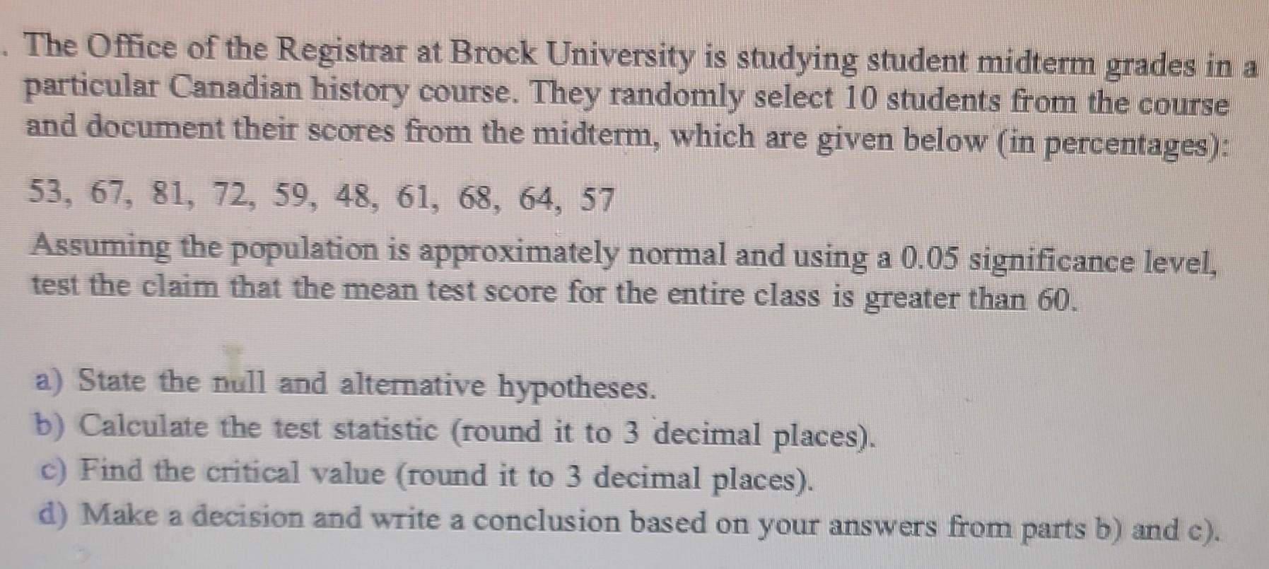 Solved The Office of the Registrar at Brock University is | Chegg.com