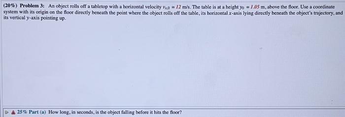 Solved (20\%) Problem 3: An object rolls off a tabletop with | Chegg.com