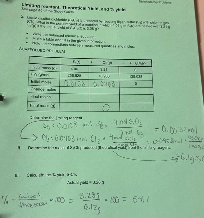Solved Stoichiometry Problems Limiting reactant, Theoretical | Chegg.com