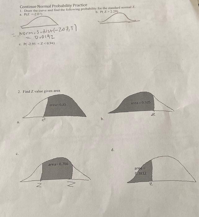 Solved Continue Normal Probability Practice 1. Draw the | Chegg.com