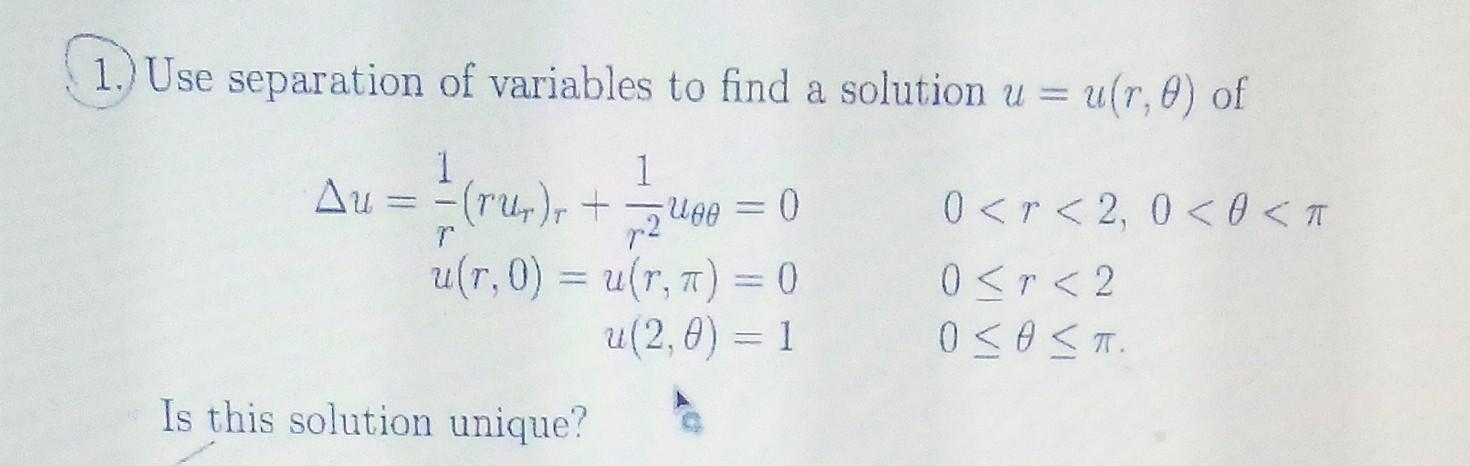 Solved 1. Use separation of variables to find a solution | Chegg.com