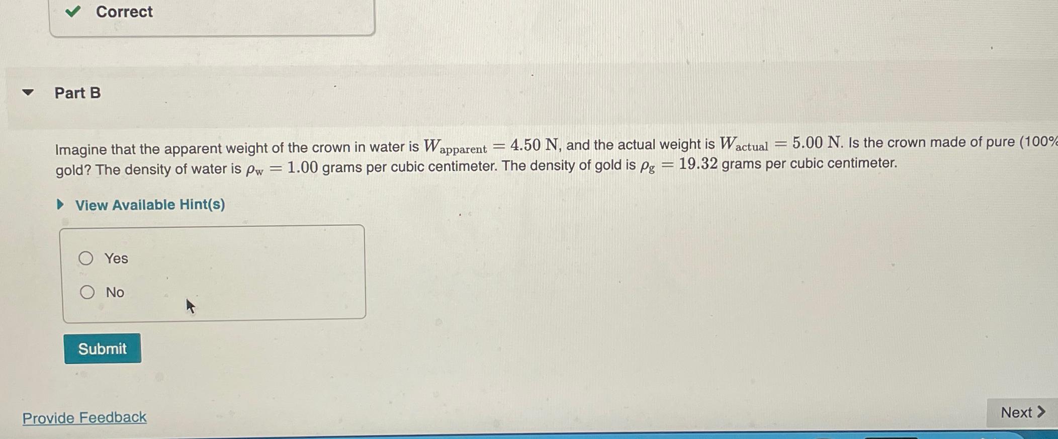 Solved Correct\\nPart B\\nImagine that the apparent weight | Chegg.com