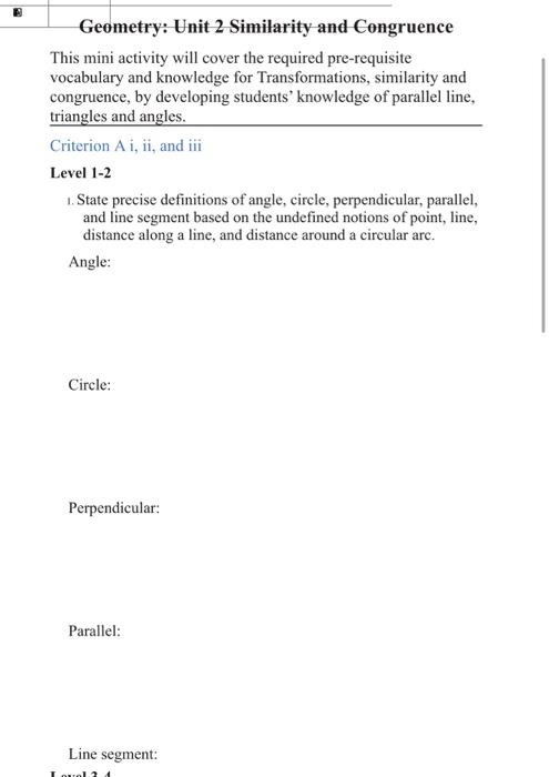 Solved Geometry: Unit 2 Similarity and Congruence This mini | Chegg.com