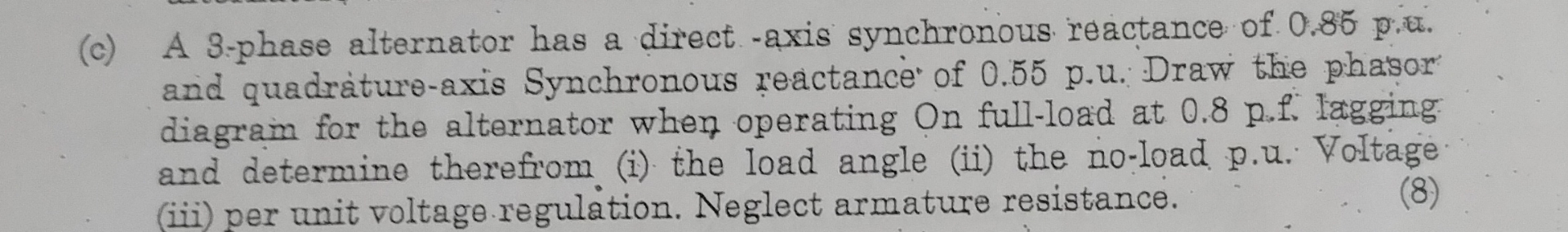 Solved (c) ﻿A 3-phase alternator has a direct -axis | Chegg.com