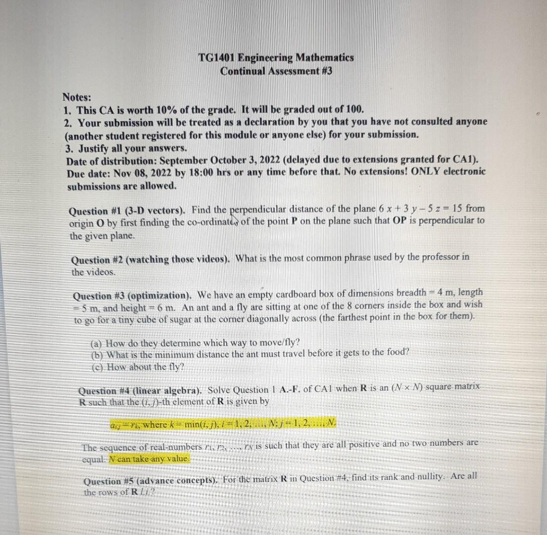 Solved TG1401 Engineering Mathematics Continual Assessment | Chegg.com