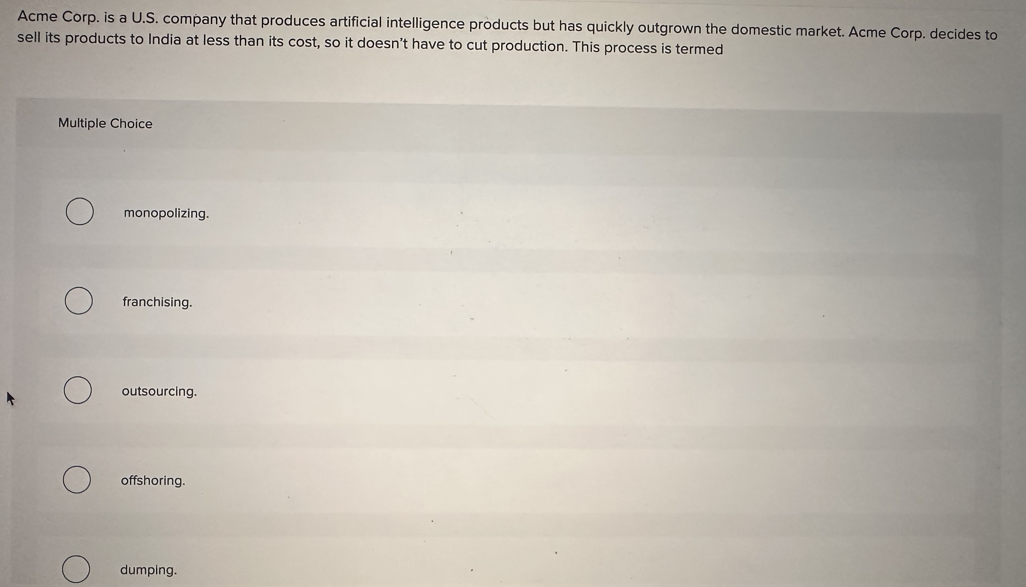 Solved Acme Corp. is a U.S. ﻿company that produces | Chegg.com