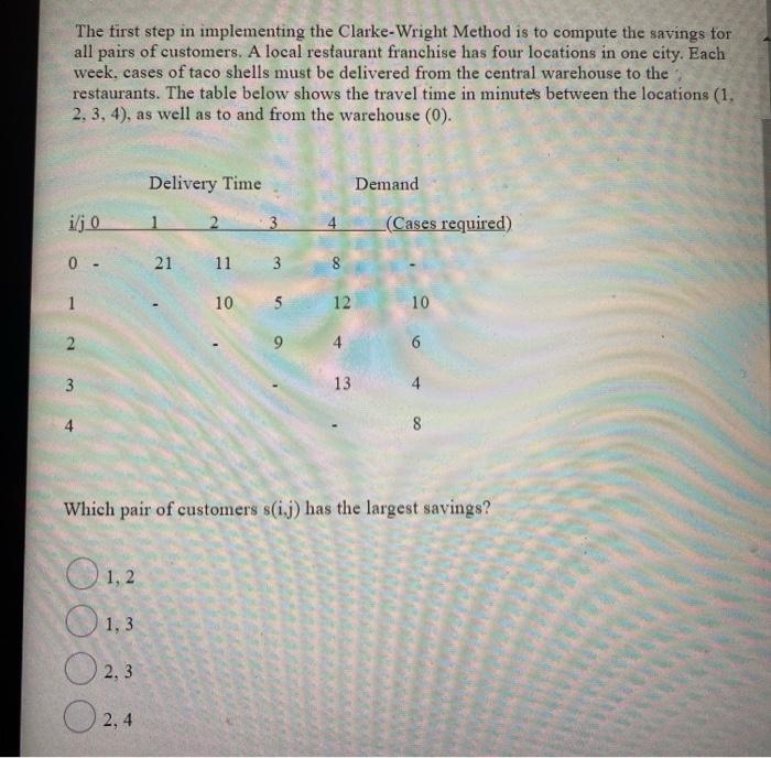 Solved The first step in implementing the Clarke-Wright | Chegg.com