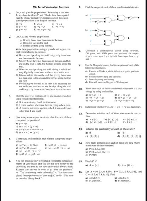 Solved Mid Term Examination Exercises 7. Fad the cetpet of | Chegg.com