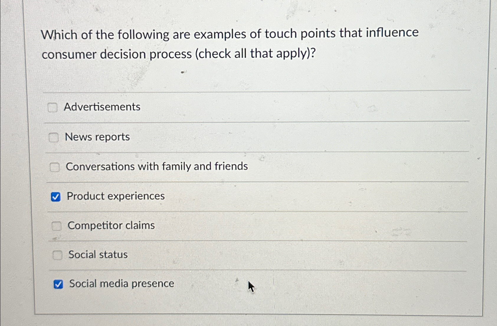 Solved Which of the following are examples of touch points | Chegg.com