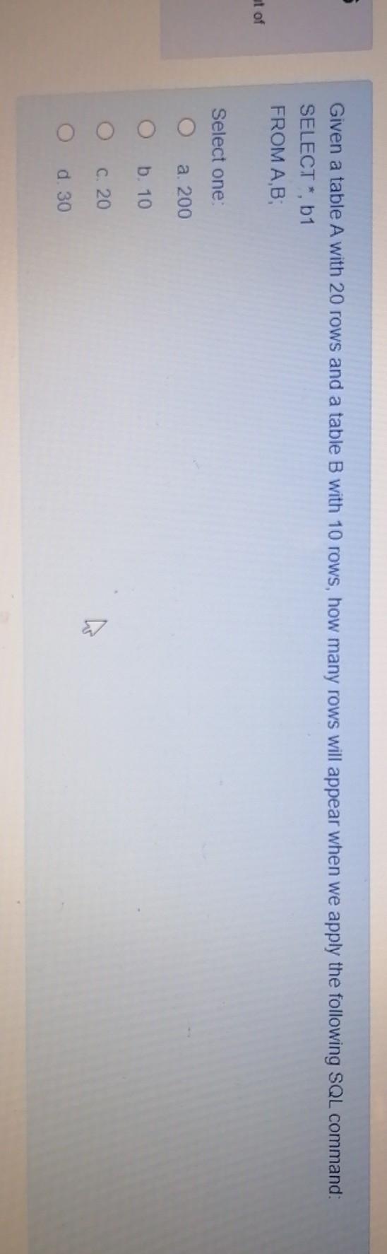 Solved 6 Given a table A with 20 rows and a table B with 10 | Chegg.com