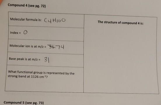 Solved Compound 4 (see Pg. 72) Molecular formula is: C4H10O | Chegg.com