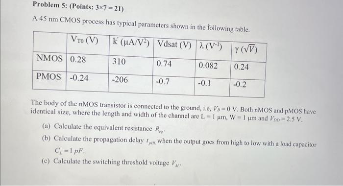 Solved Problem 5: (Points: 3×7=21) A 45 nm CMOS process has | Chegg.com