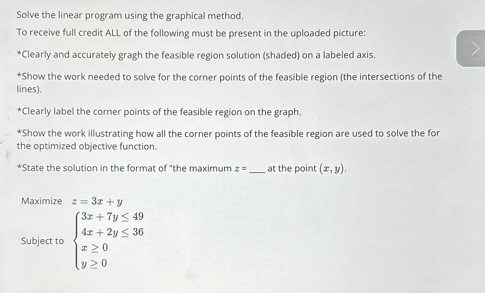 Solved Solve the linear program using the graphical | Chegg.com
