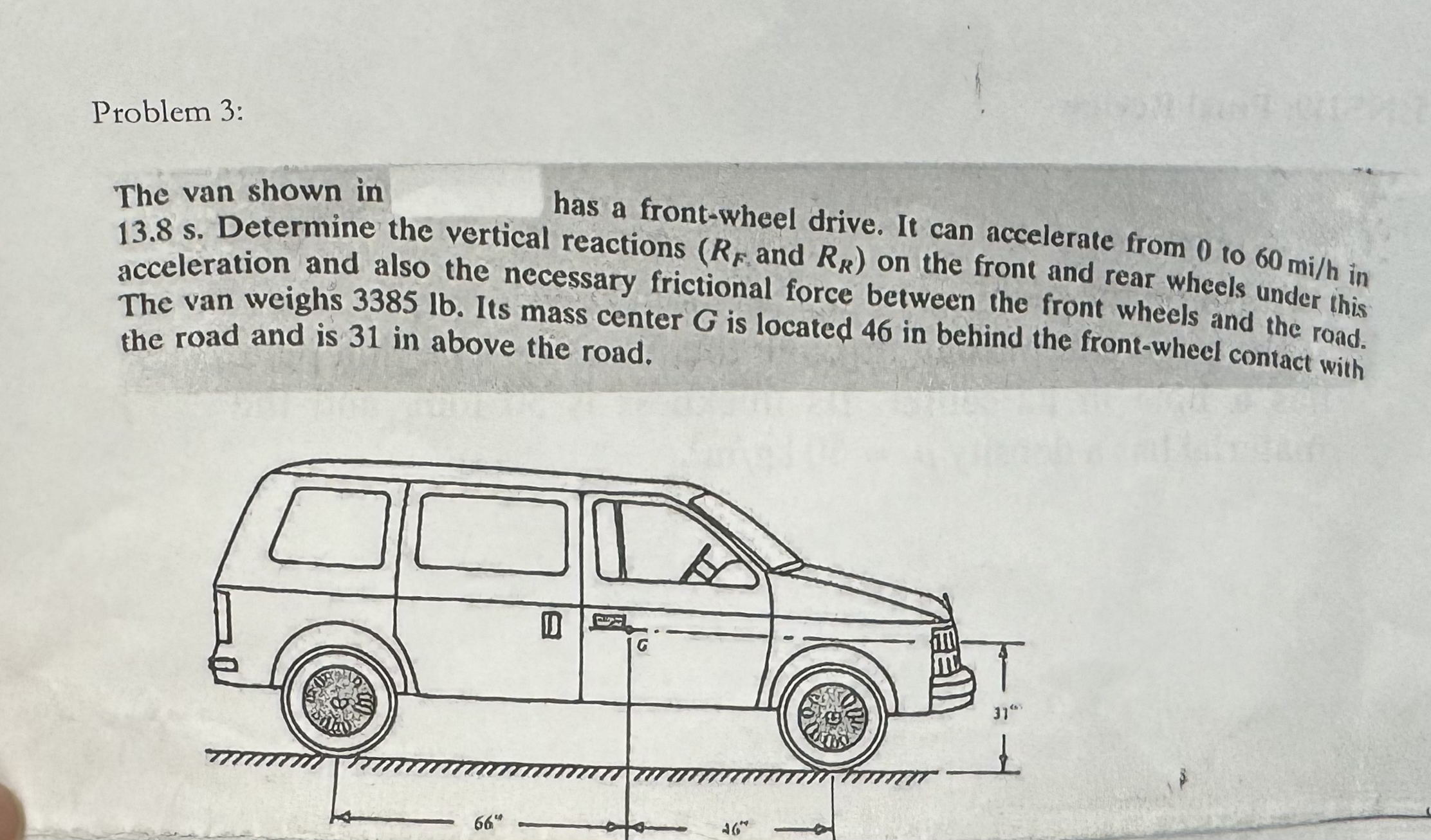 Solved Problem 3:The van shown in has a front-wheel drive. | Chegg.com