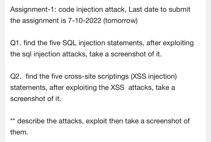 Solved Assignment-1: code injection attack, Last date to | Chegg.com