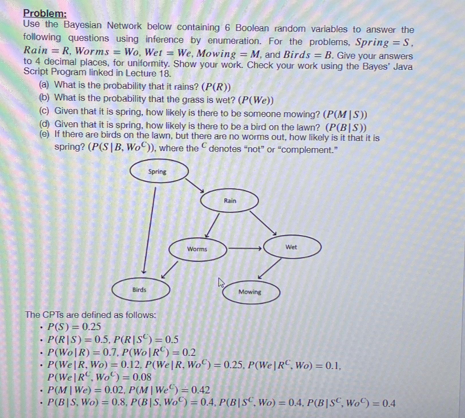 Solved Problem:Use the Bayesian Network below containing 6 | Chegg.com