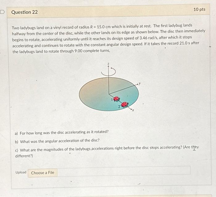 Solved Two ladybugs land on a vinyl record of radius R=15.0 | Chegg.com
