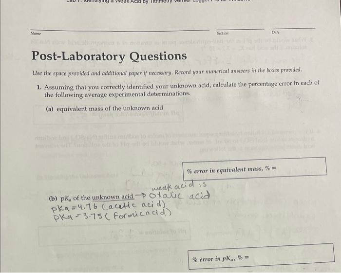Solved Post-Laboratory Questions Use the space provided and | Chegg.com