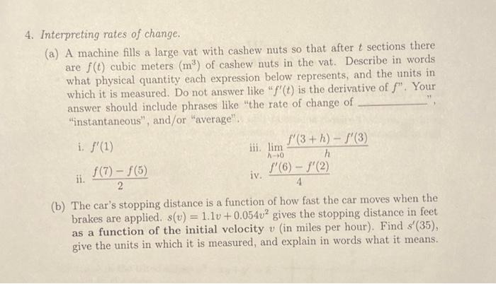 Solved 4. Interpreting rates of change. (a) A machine fills | Chegg.com