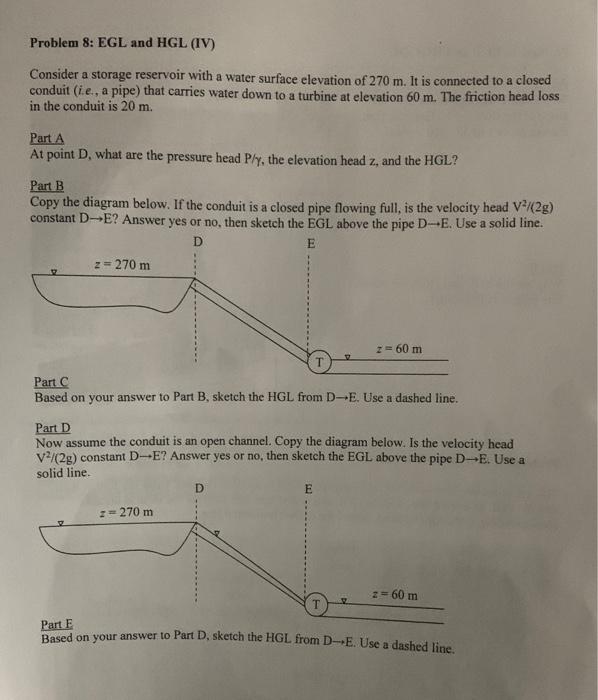 Solved Problem 8: EGL and HGL (IV) Consider a storage | Chegg.com