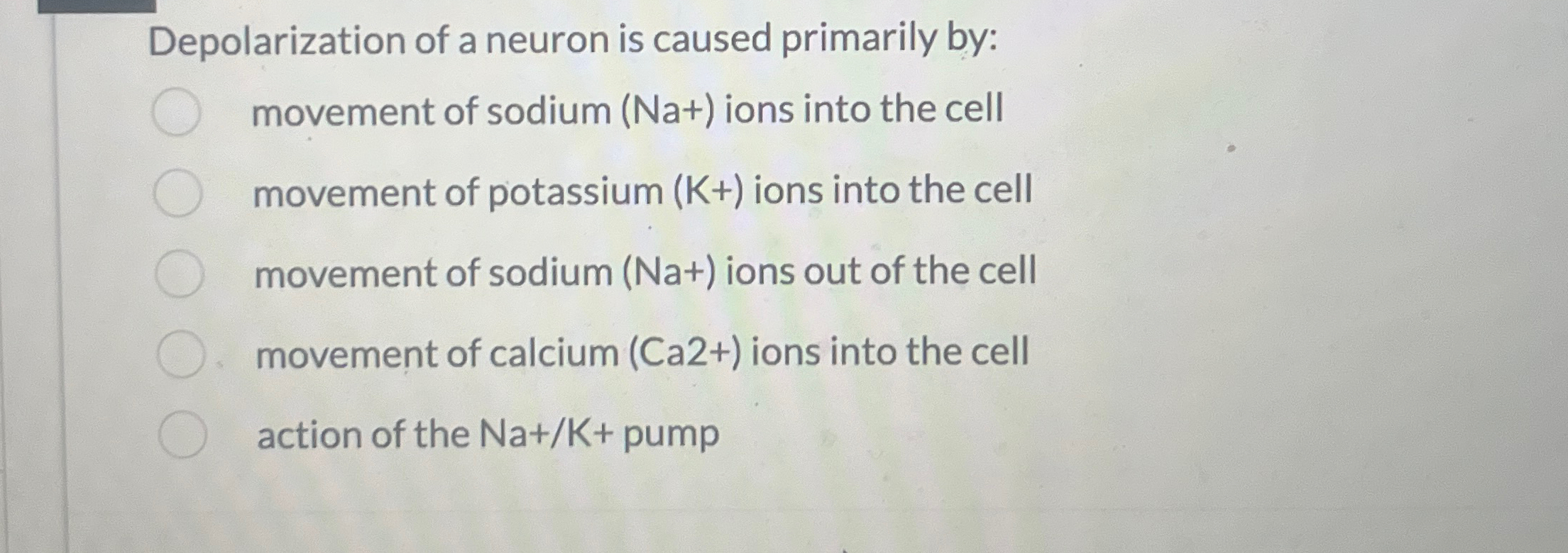 Solved Depolarization of a neuron is caused primarily | Chegg.com
