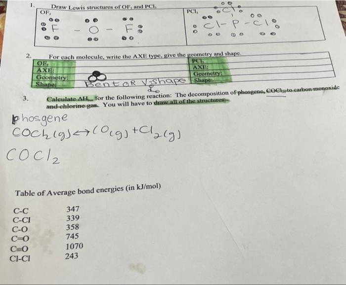 Solved 1. Draw Lewis structures of OF and PCI, OF, PCI, 20 : | Chegg.com