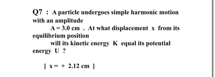 Solved Q7 : A particle undergoes simple harmonic motion with | Chegg.com