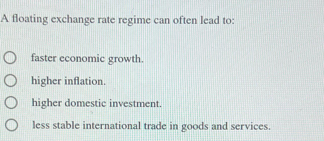 Solved A floating exchange rate regime can often lead | Chegg.com