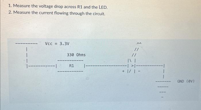 Solved 1. Measure the voltage drop across R1 and the LED. 2. | Chegg.com
