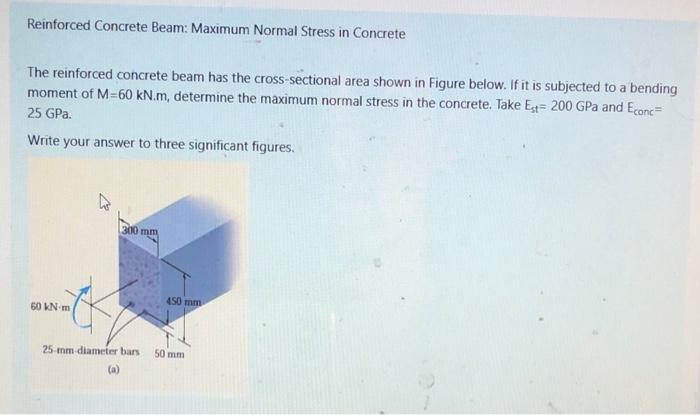 Solved Reinforced Concrete Beam: Maximum Normal Stress in | Chegg.com