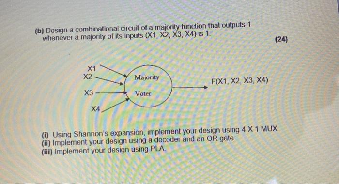 Solved (b) Design a combinational circuit of a majority | Chegg.com