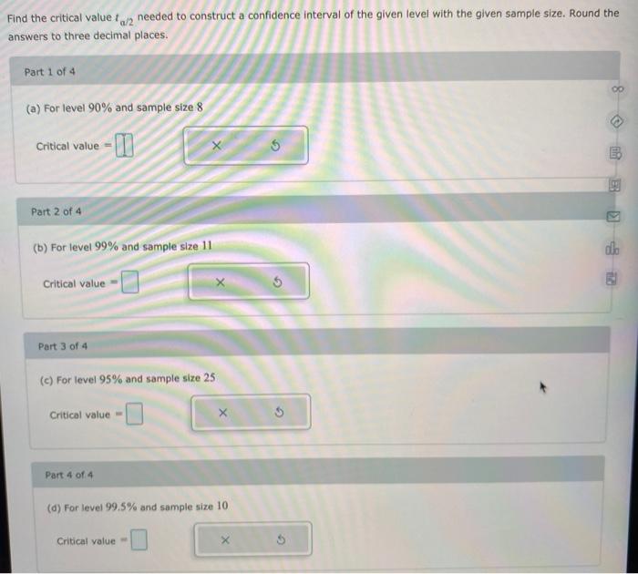 Solved Find the critical value t a/2 needed to construct a | Chegg.com